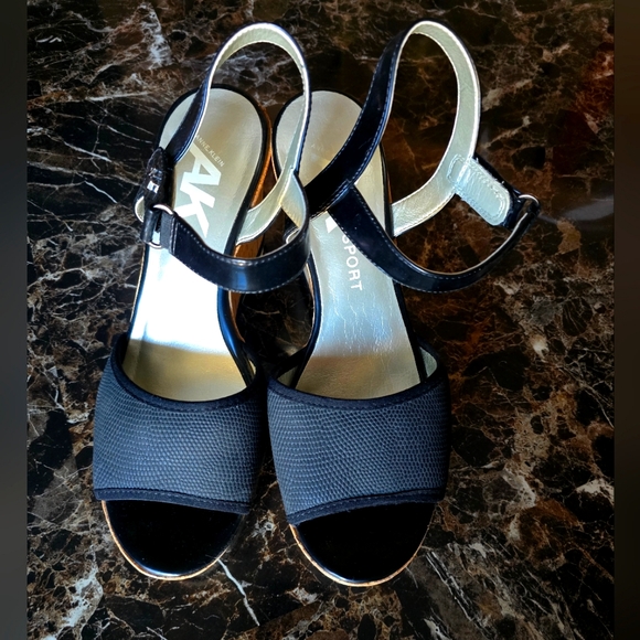 Anne Klein | Shoes | Ak Sport Black Wedge Sandals | Poshmark